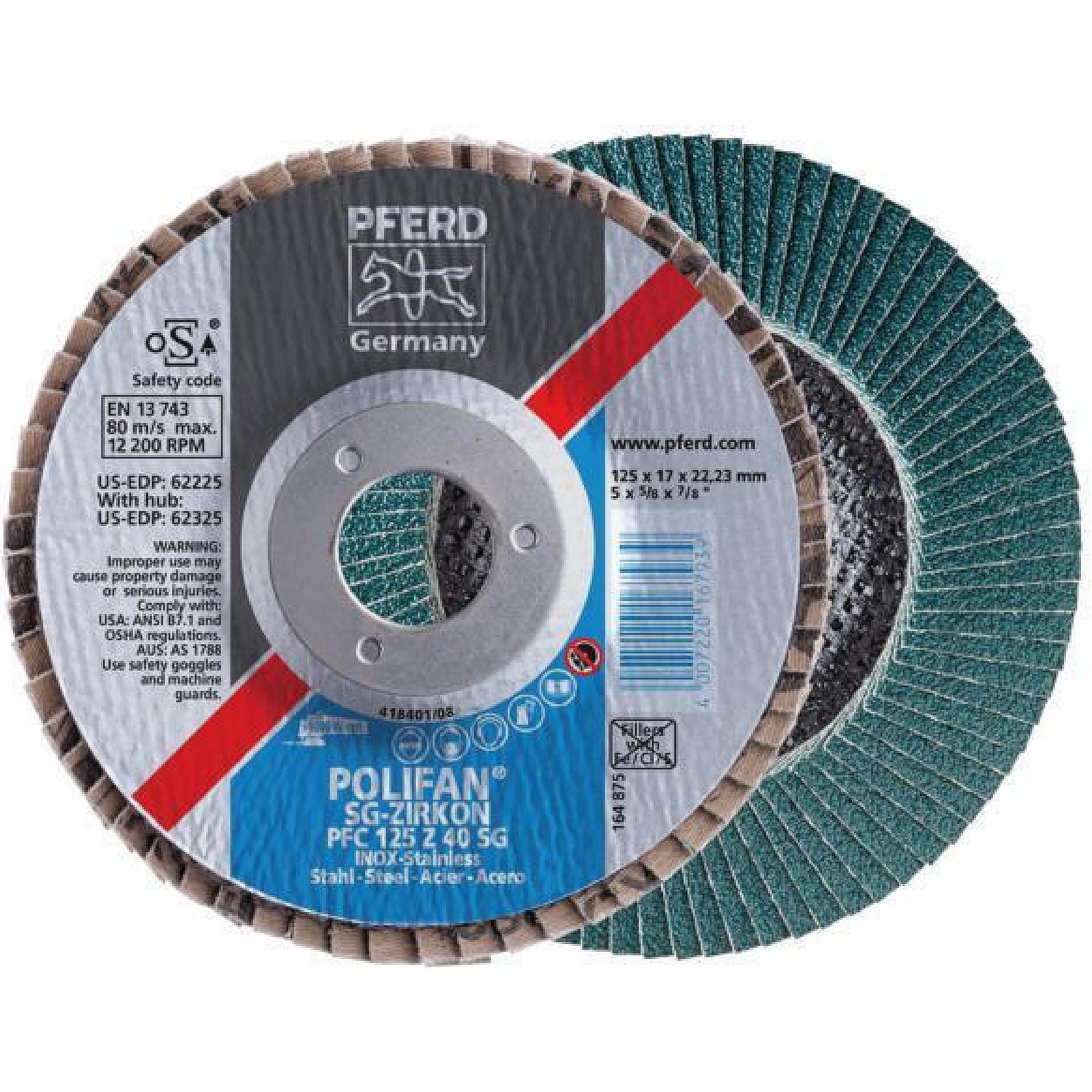 PFERD PFC 125 Z 40 SG POWER STEELOX POLIFAN disque à lamelles 125x22.23mm conique grain 40 acier ...
