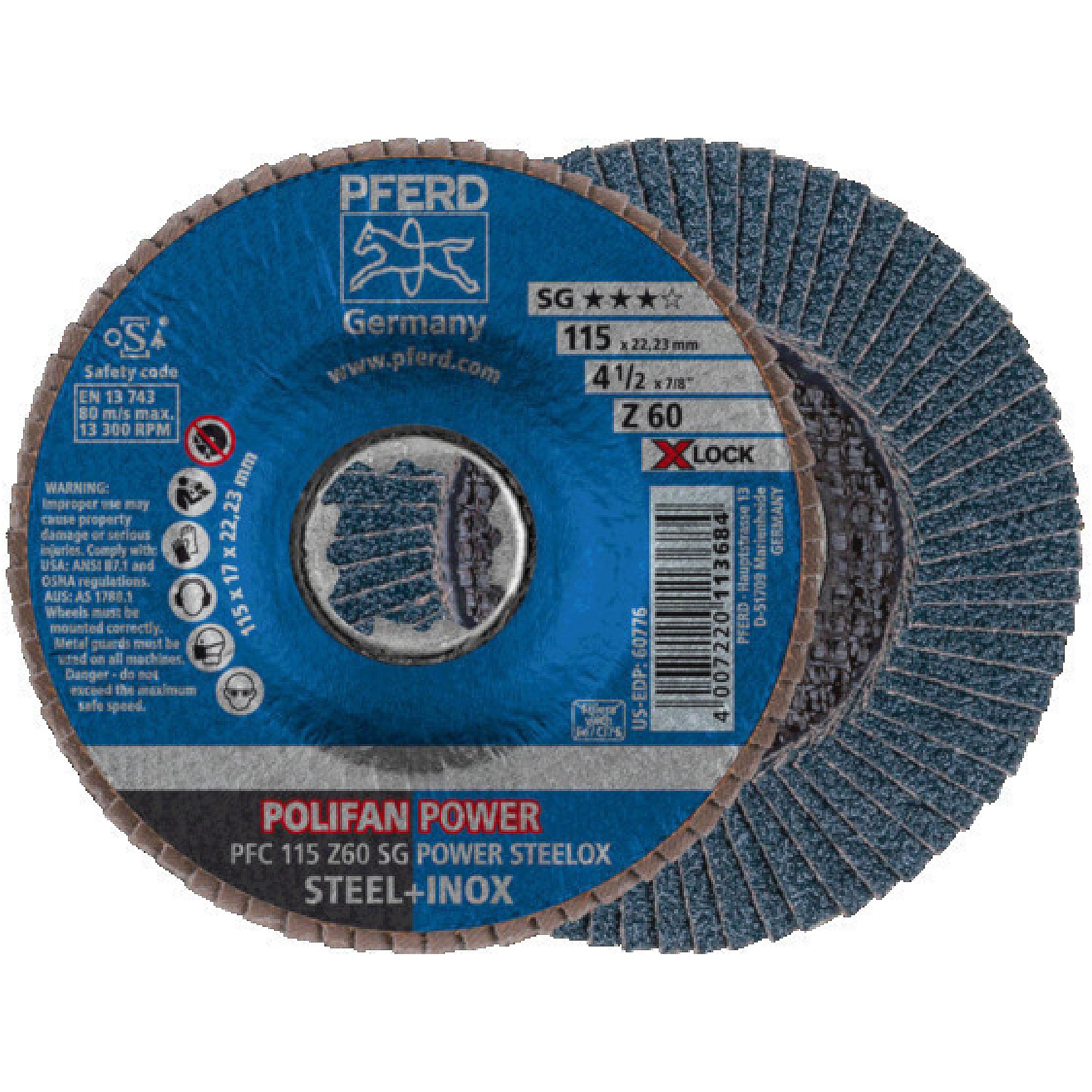 PFERD PFC 115 Z 60 SG POWER STEELOX/X-LOCK POLIFAN lamellenschijf 115mm conisch korrel 60 staal ...
