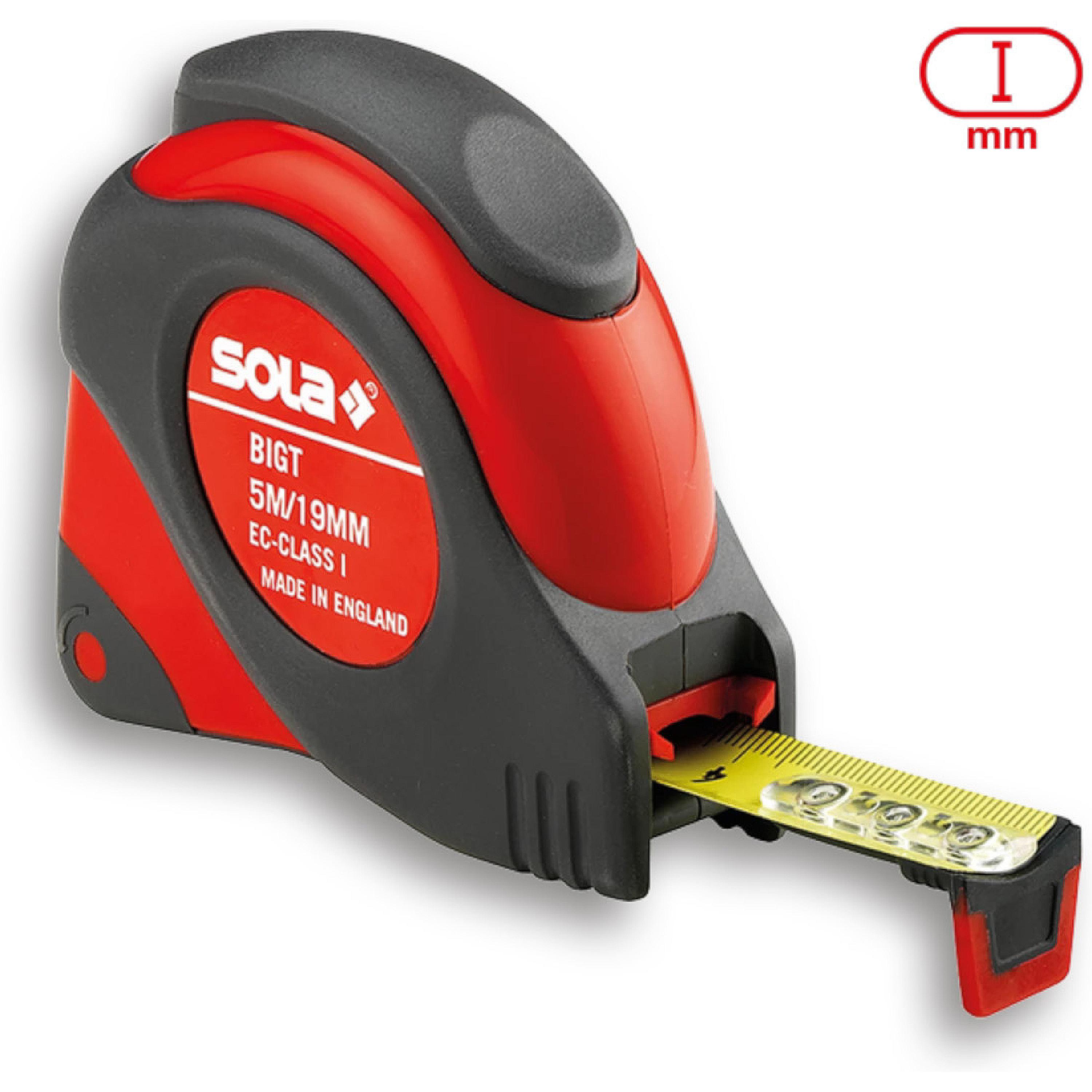 SOLA BigT 8 m rolmeter met riemclip EG-klasse 1 rood-zwart 25 mm x 800 ...