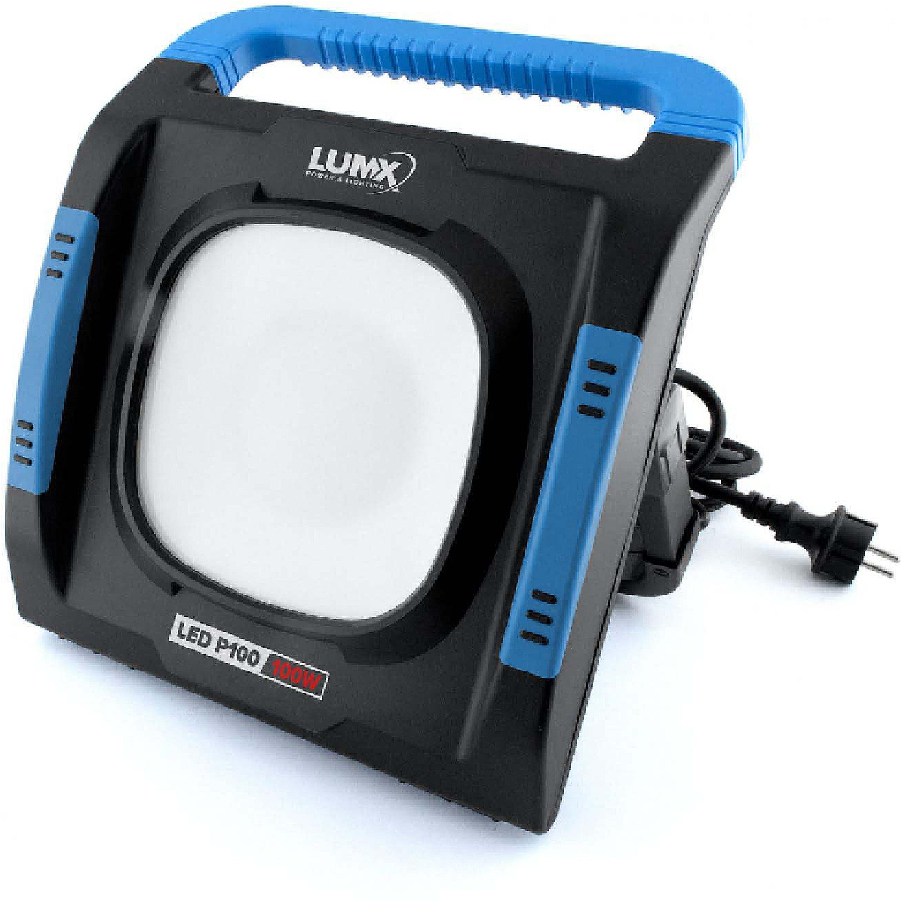 LUMX LED P-100 werflamp 11500 lumen met 2 stopcontacten 16A zwart/blauw ...